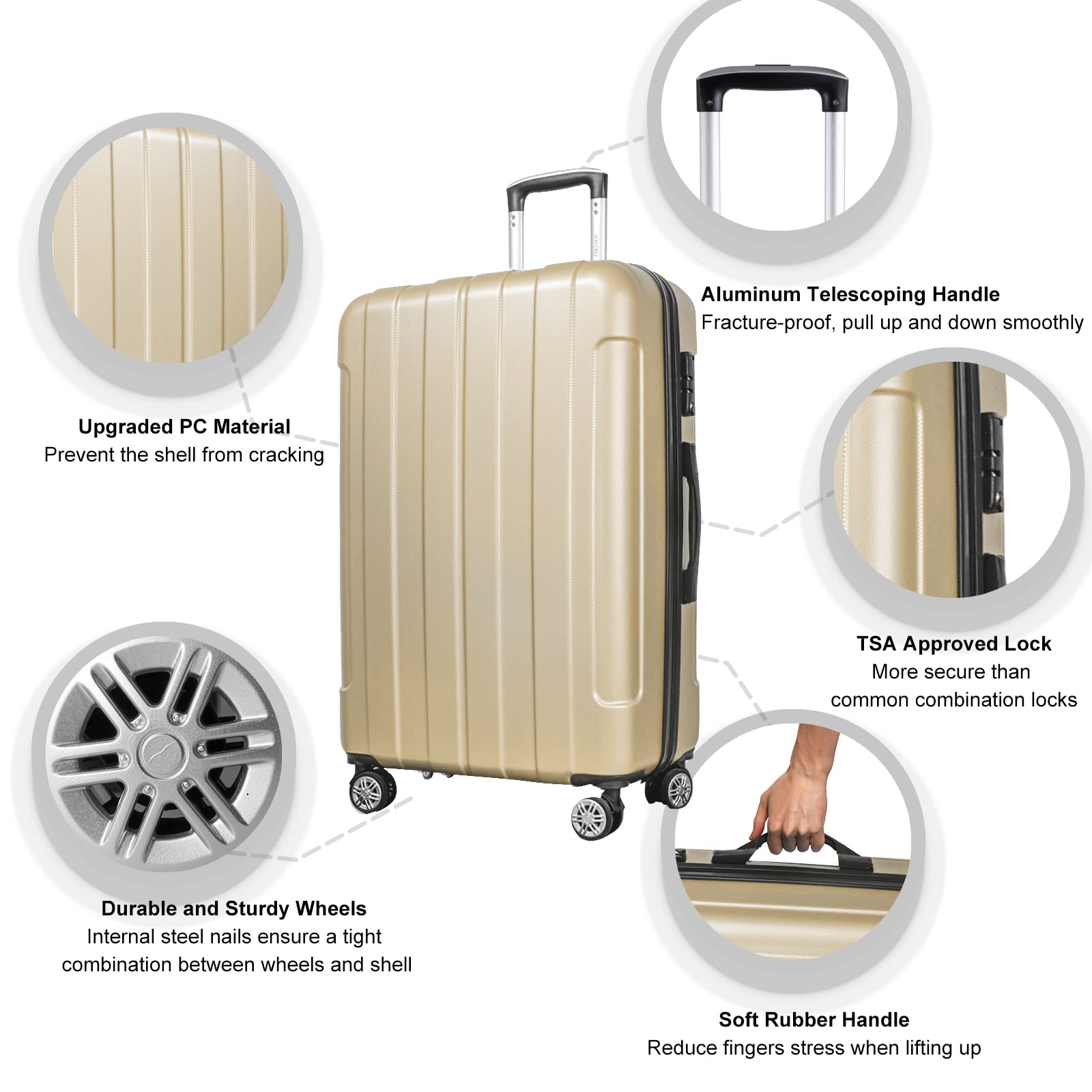 FOCHIER Carry On Luggage Airline Approved with Spinner Wheels,PC+ABS, 20inch Hard Shell LIghtweight Small Travel Suitcase Carry-On Suitcase With Wheels & TSA Lock