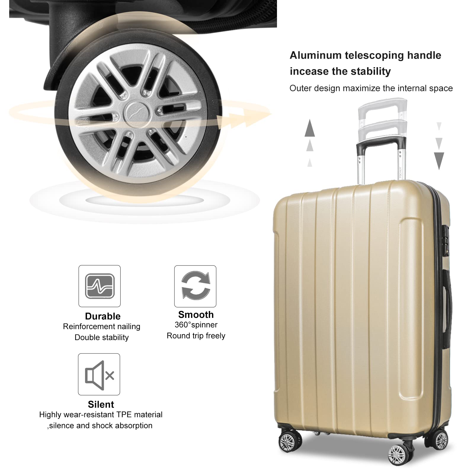 FOCHIER Carry On Luggage Airline Approved with Spinner Wheels,PC+ABS, 20inch Hard Shell LIghtweight Small Travel Suitcase Carry-On Suitcase With Wheels & TSA Lock
