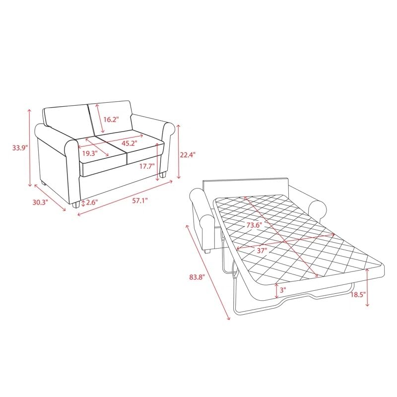 Urban Home Furniture Loveseat Sleeper Sofabed, Twin, Heather Grey