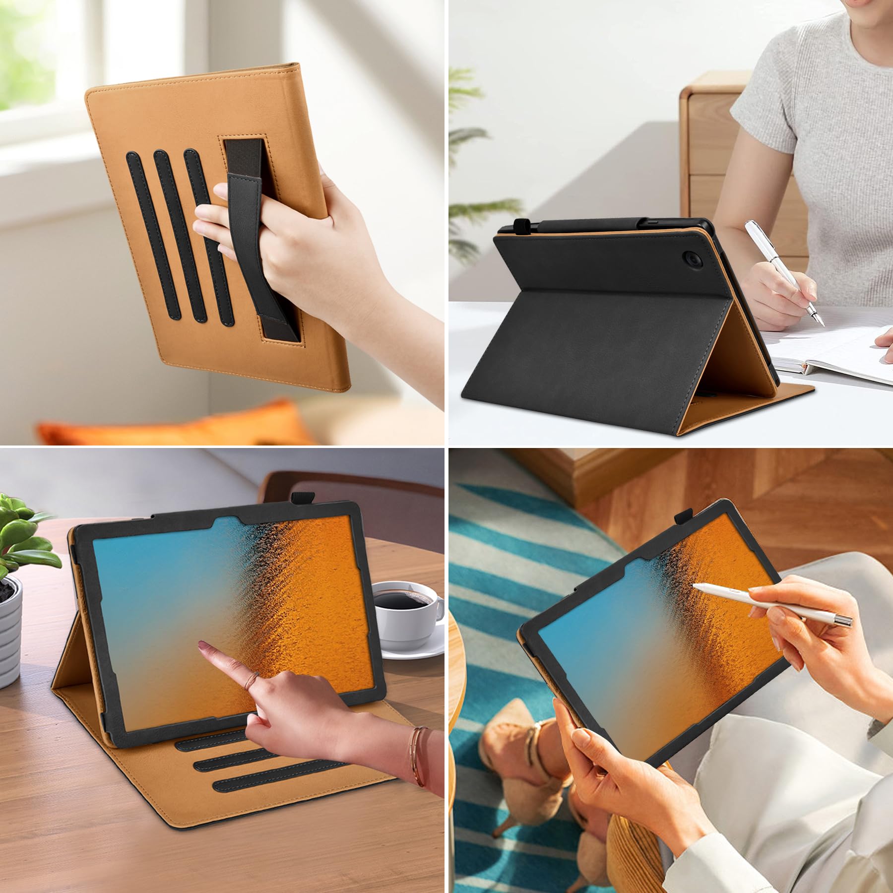 MAISON Case for Samsung Galaxy Tab A8 10.5 Inch 2022 Model (SM-X200/X205/X207) - Multi-Angle Viewing Smart Stand Back Cover with Pocket Auto Wake/Sleep, Pencil Holder (Black)