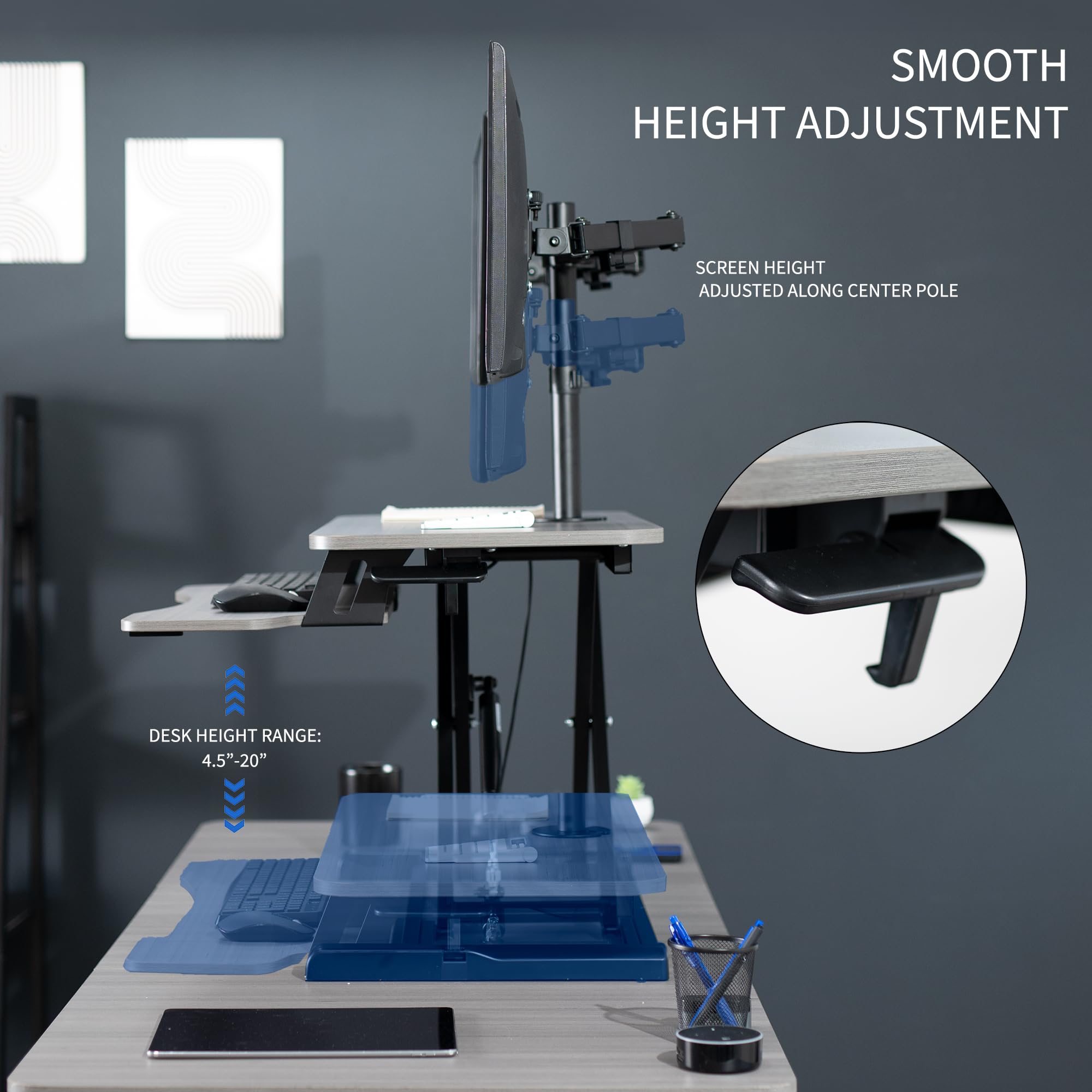 VIVO Height Adjustable 32 inch Standing Desk Converter with Dual 13 to 30 inch Monitor Stand, Sit Stand Monitor Mount and Desk Riser, Gray, DESK-V000K-M2G