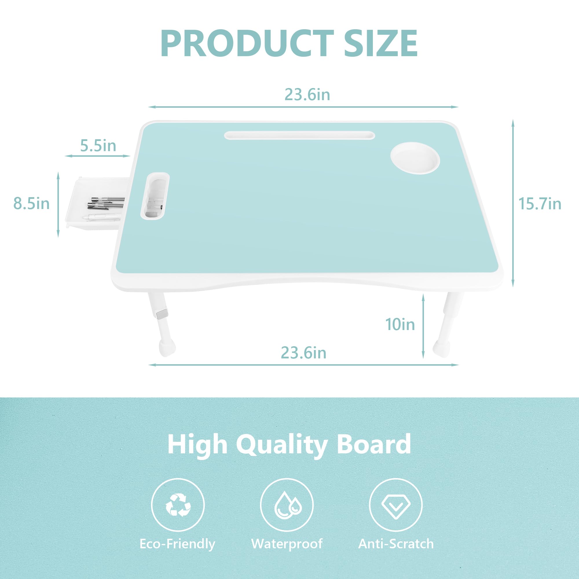 Bed Desk for Laptop, Adjustable Laptop Desk with Foldable Legs Storage Drawer,Lap Desk for Laptop, Portable Lap Desk for Writing Working Reading Eating