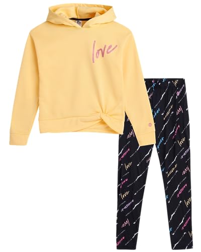 RBX Girls' Active Sweatsuit - 2 Piece Fleece Crop Pullover Hoodie Sweatshirt and Yoga Leggings - Clothing Set for Girls, 7-16, Size 7-8, Golden Haze