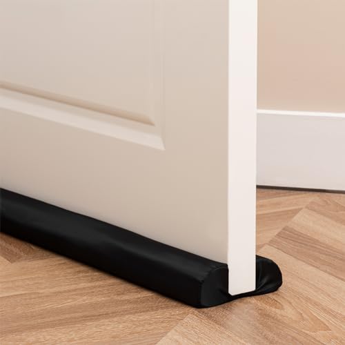 Sunolga 30 Inches Adjustable Twin Waterproof Door Draft Stopper, Right Angle Triangular Under Door Draft Noise Blocker for Bottom of Doors, Black
