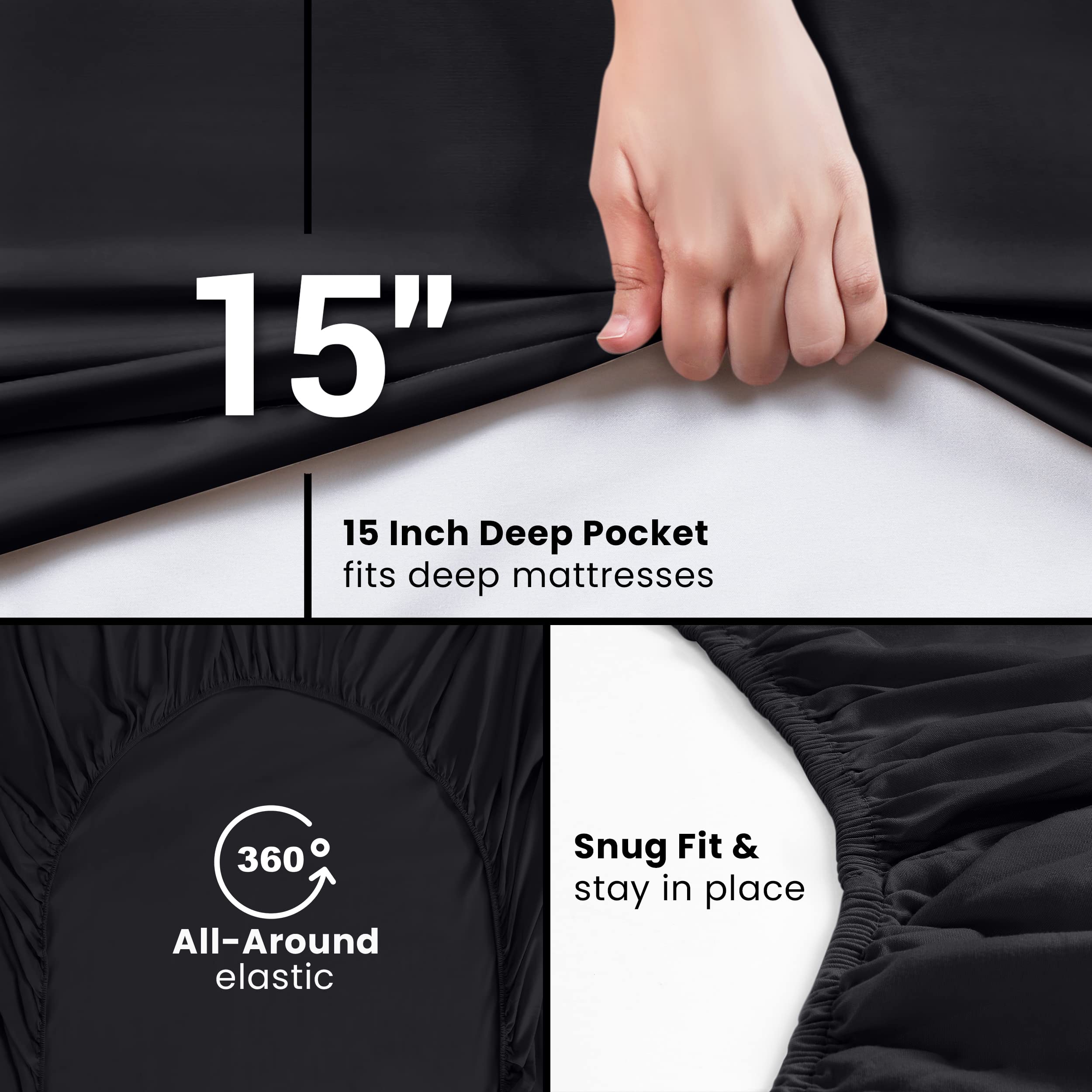Utopia Bedding Twin XL Fitted Sheets - Bulk Pack of 2 Bottom Sheets - Soft Brushed Microfiber - Deep Pockets - Shrinkage & Fade Resistant - Easy Care (Twin XL, Black)