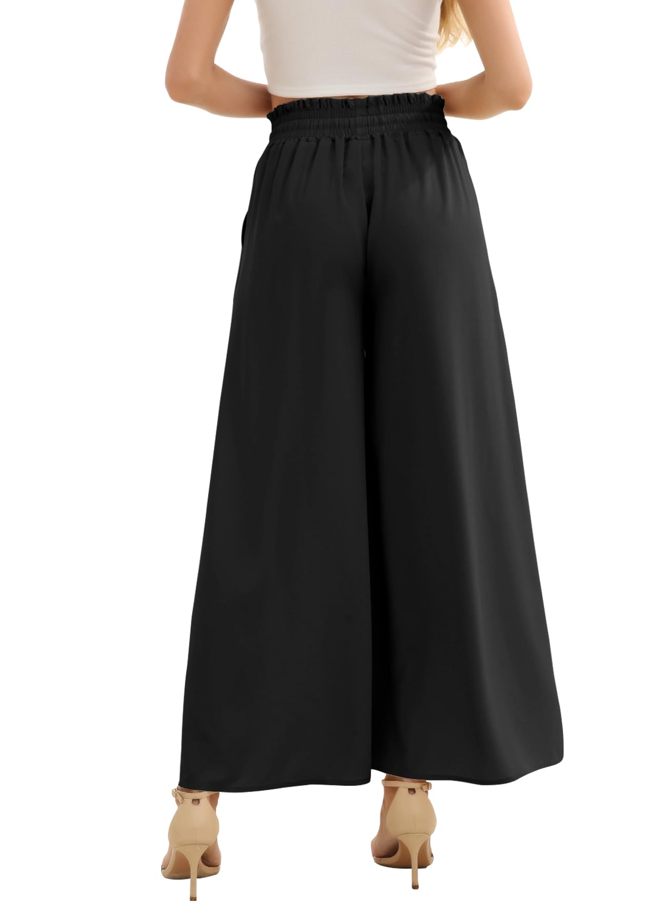 GOUCEHN Women Wide Leg Pants Casual High Waisted Long Palazzo Pants Drawstring Flowy Trouser (Black, Small)