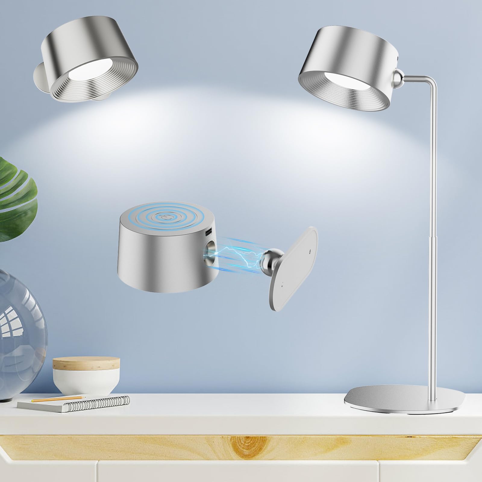 SEECOO LED Desk Lamps, Rechargeable LED Desk lamp with Magnetic, Cordless Desk Lights with 3 Color Modes, Stepless Dimming Eye-Caring Removable Wall Lamp, for Reading, Drawing, Working, Studying