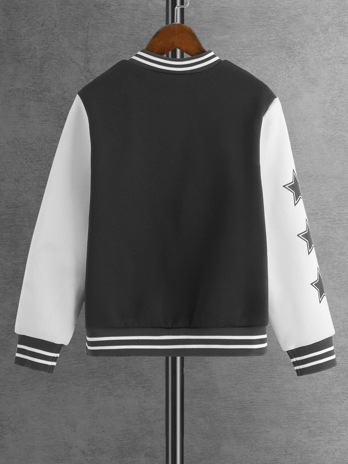 SOLY HUX Boy's Varsity Jacket Letter Star Print Long Sleeve Color Block Baseball Bomber Jacket Coat Black and White Print 11-12Y