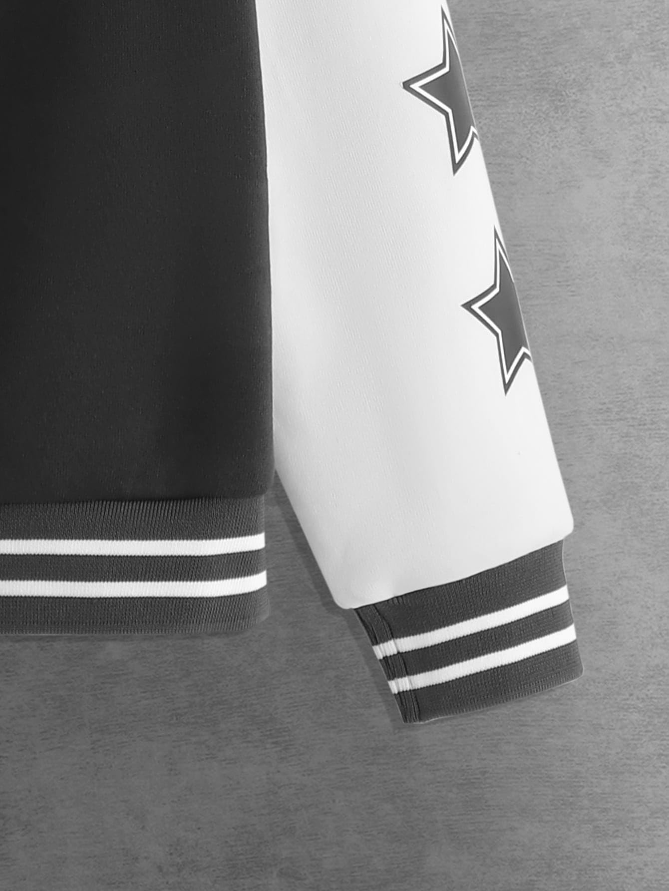 SOLY HUX Boy's Varsity Jacket Letter Star Print Long Sleeve Color Block Baseball Bomber Jacket Coat Black and White Print 11-12Y