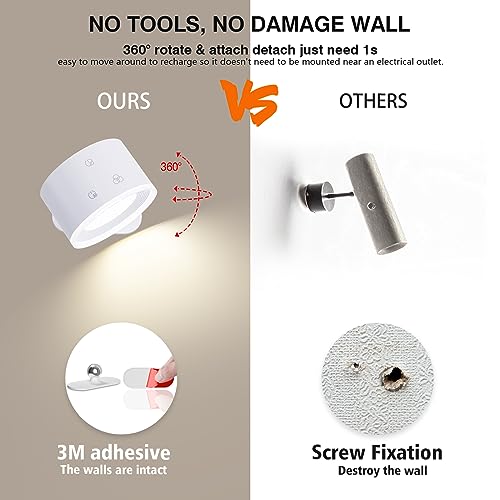 Deyagoo UP&Down Light Source LED Wall Sconce, Wall Mounted Lamps with Battery Operated, 4 Color Temp, Dimming, RGB&Ambience Lights, Removable Charging, Touch&Remote Control, Light for Reading Bedside