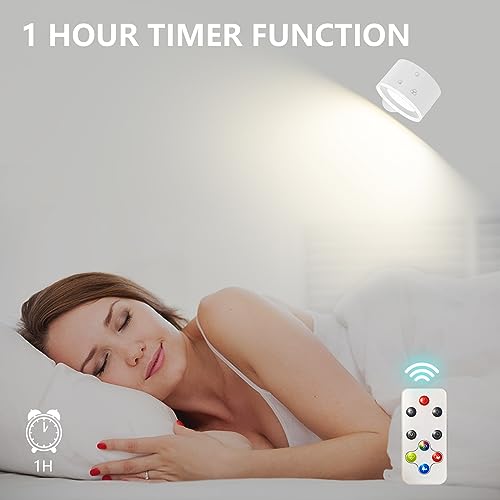 Deyagoo UP&Down Light Source LED Wall Sconce, Wall Mounted Lamps with Battery Operated, 4 Color Temp, Dimming, RGB&Ambience Lights, Removable Charging, Touch&Remote Control, Light for Reading Bedside