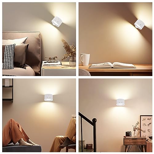Deyagoo UP&Down Light Source LED Wall Sconce, Wall Mounted Lamps with Battery Operated, 4 Color Temp, Dimming, RGB&Ambience Lights, Removable Charging, Touch&Remote Control, Light for Reading Bedside