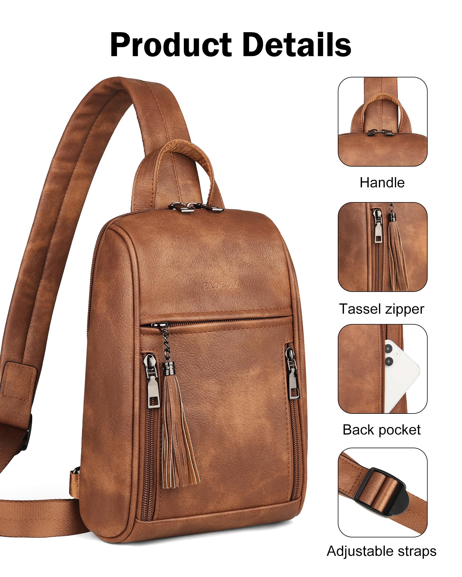 FADEON Sling Bag for Women Crossbody Purse Sling Bags, Designer Sling Purses Medium Travel Multi-Pocket Sling Backpack