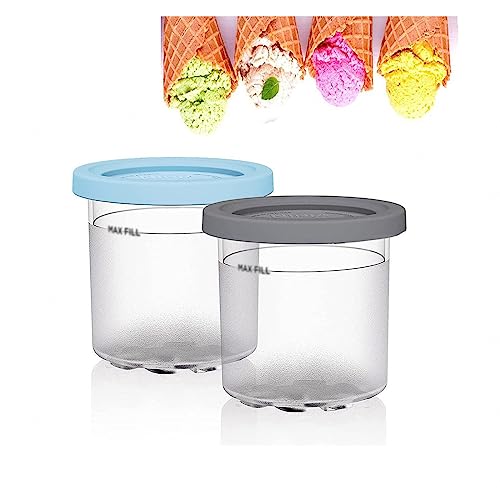 VRINO 2/4/6PCS Creami Pints, for Ninja Creami Cups, Ice Cream Pints with Lids Airtight,Reusable Compatible NC301 NC300 NC299AMZ Series Ice Cream Maker,Gray+Blue-2PCS
