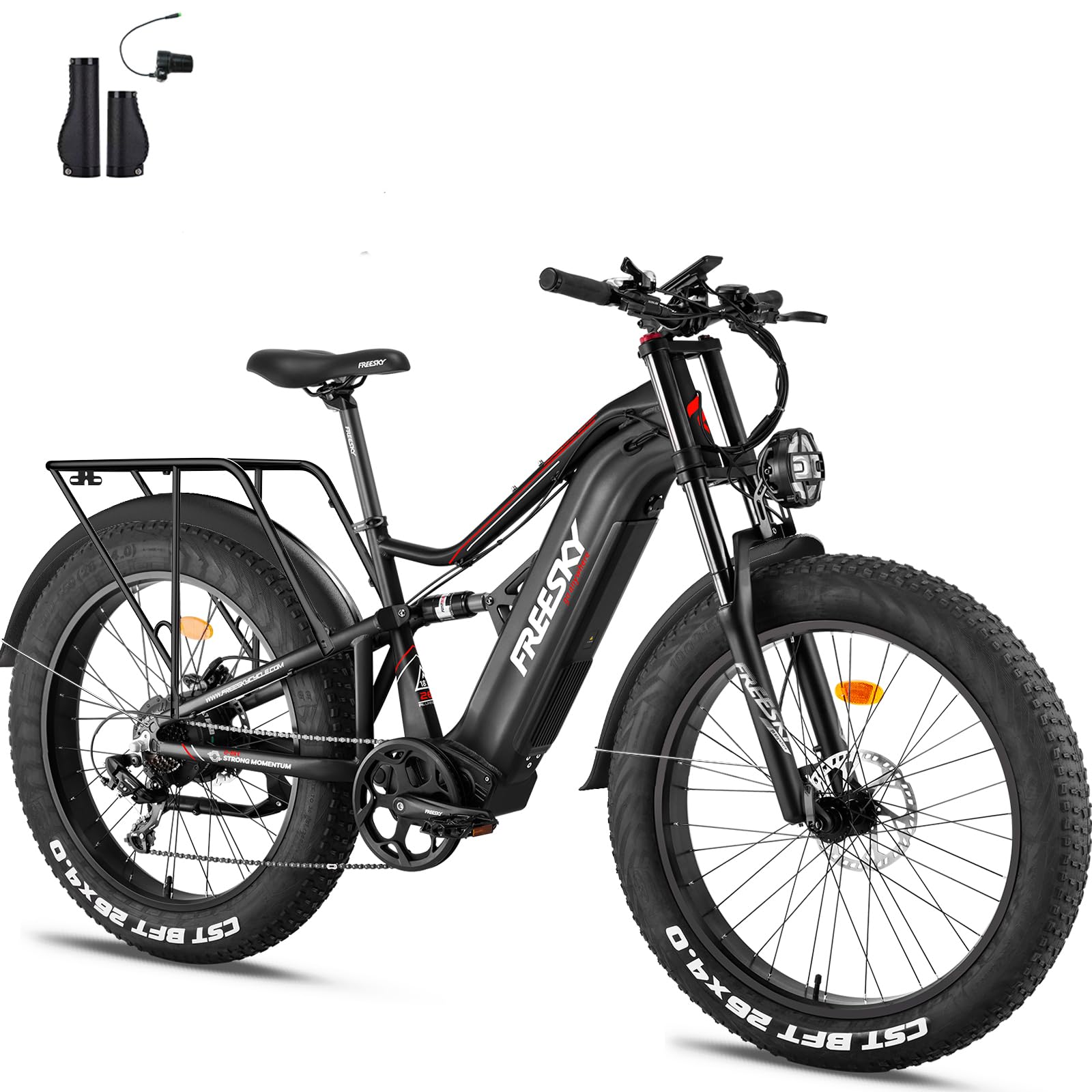 FREESKY 2000W Electric Bike with BAFANG Motor & 48V 30Ah Battery, 35MPH Max Speed, 120 Miles Range, Full Suspension Mountain Ebike, 26" Fat Tires, Smart Keys, Hydraulic Brakes, with Twist Throttle