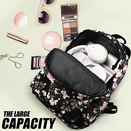 Sinpooo Canvas Backpack ,Washable Recycle Cotton 15.8 Inch Backpack Purse for Women Fashion, College Back Pack Bag for Women Daypack Travel Business Work Bag(Flower)