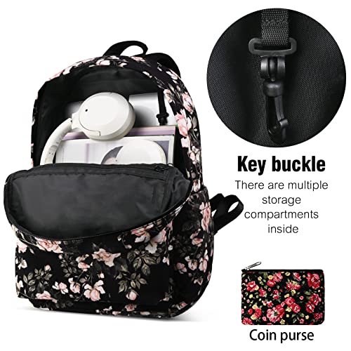 Sinpooo Canvas Backpack ,Washable Recycle Cotton 15.8 Inch Backpack Purse for Women Fashion, College Back Pack Bag for Women Daypack Travel Business Work Bag(Flower)