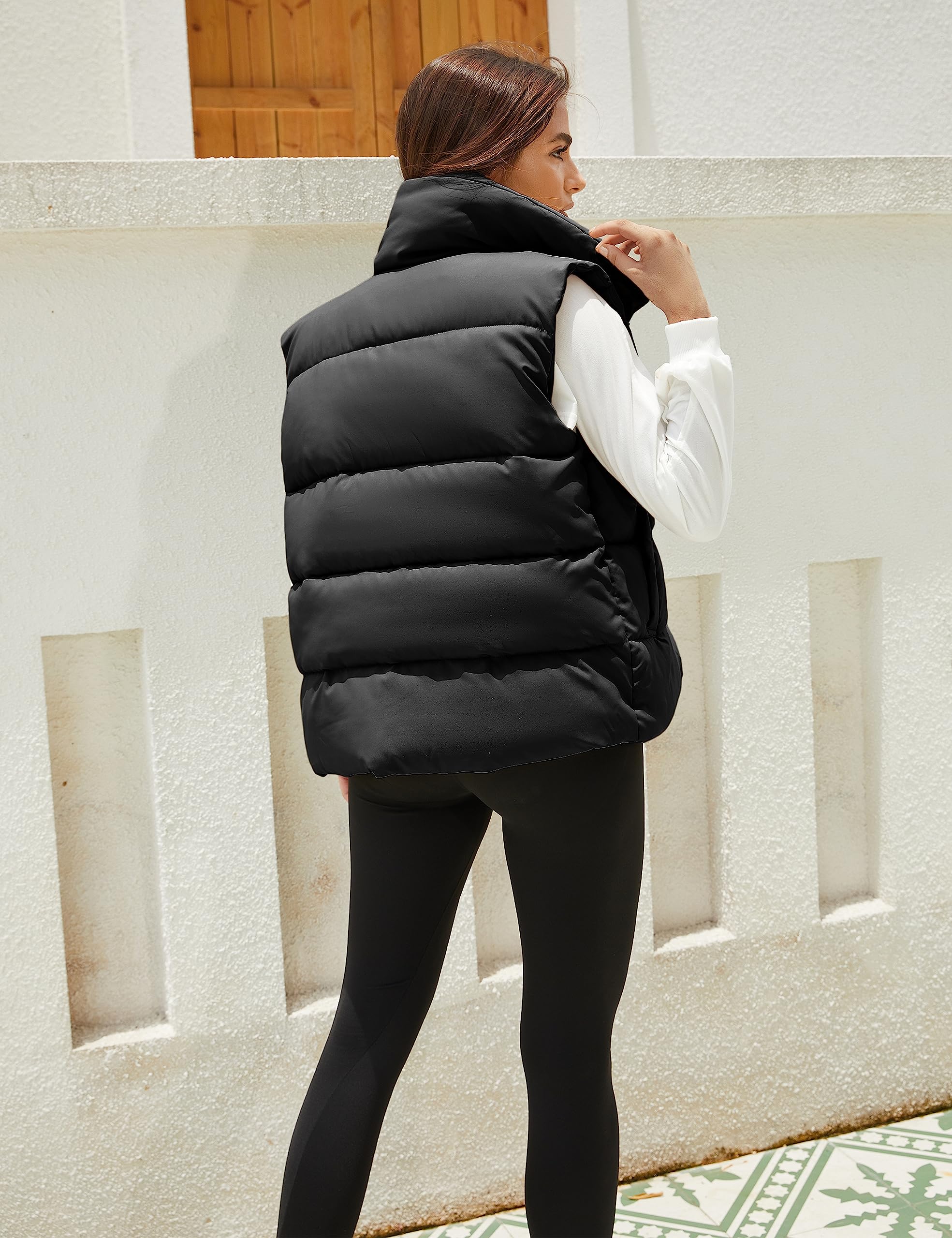 EsheSy Women's Puffer Vest Zip Up Sleeveless Lightweight Stand Collar Padded Gilet(Black-XL)