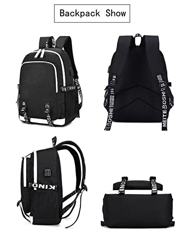 TIMMOR MAGIC Anime That Time I Got Reincarnated as a Slime Backpack with USB Charging Port, Schoolbags Bookbags.(Black1)