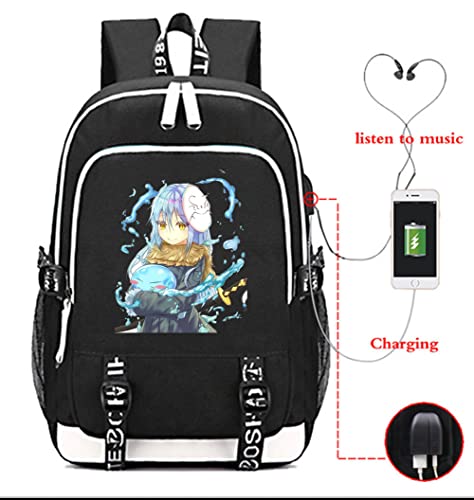TIMMOR MAGIC Anime That Time I Got Reincarnated as a Slime Backpack with USB Charging Port, Schoolbags Bookbags.(Black1)
