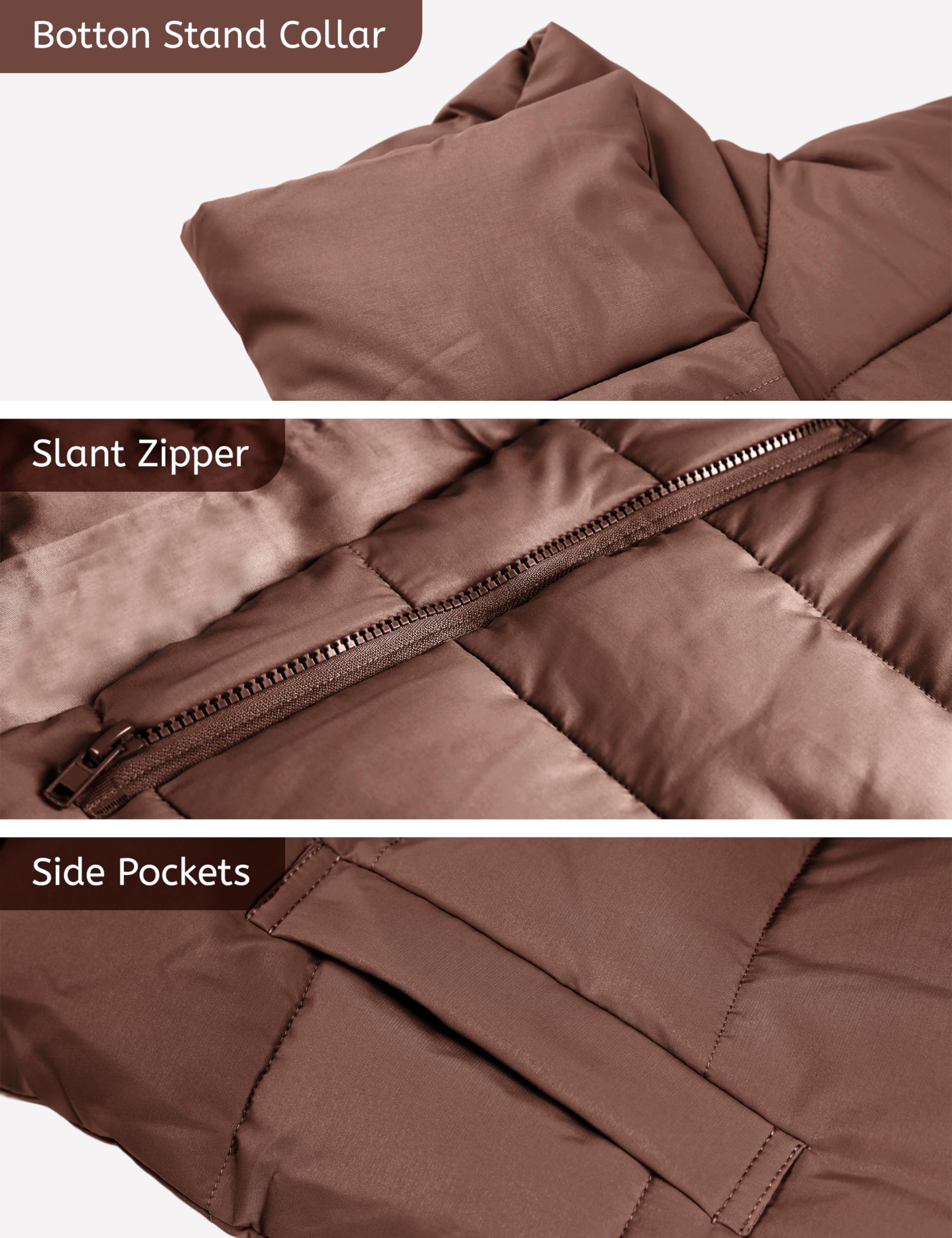Athlisan Puffer Vest Women Zip Up Stand Collar Sleeveless Padded Gilet Jacket (Brown-S)