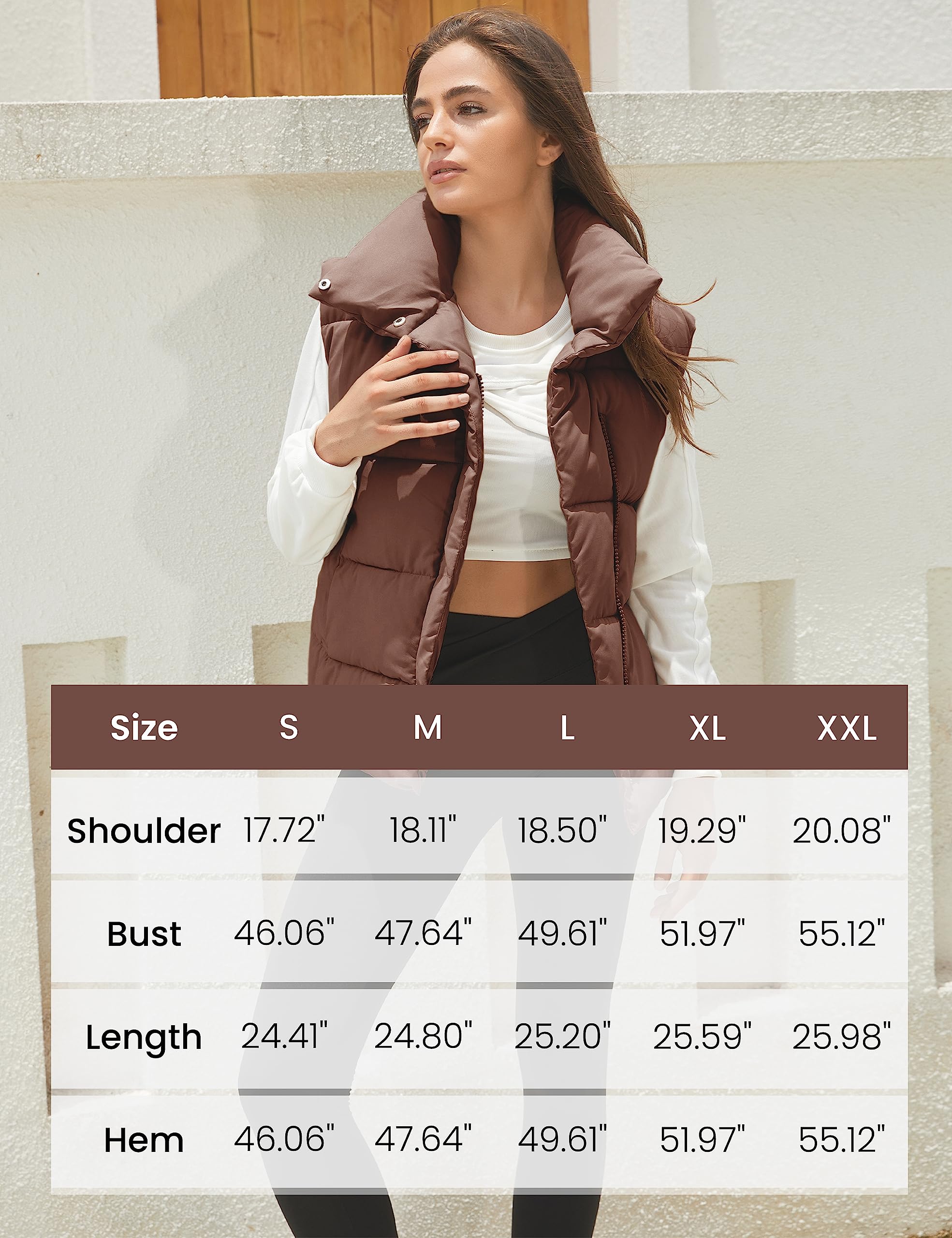Athlisan Puffer Vest Women Zip Up Stand Collar Sleeveless Padded Gilet Jacket (Brown-S)
