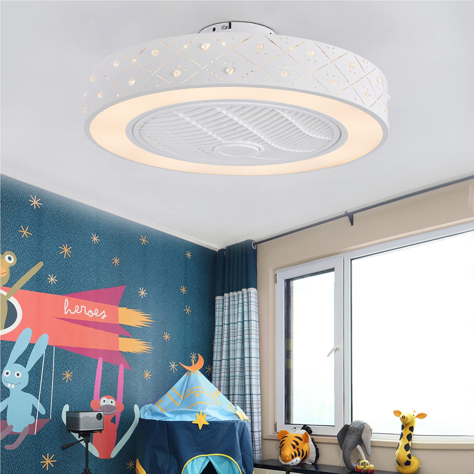 YUEGOO Ventiladores De Techo con Lámparas, Lámpara De Araña De Ventilador, Luces De Ventilador De Techo Invisibles Modernas Dormitorio De Comedor Sala De Estar De Control Remoto Lámparas Colgantes Dis