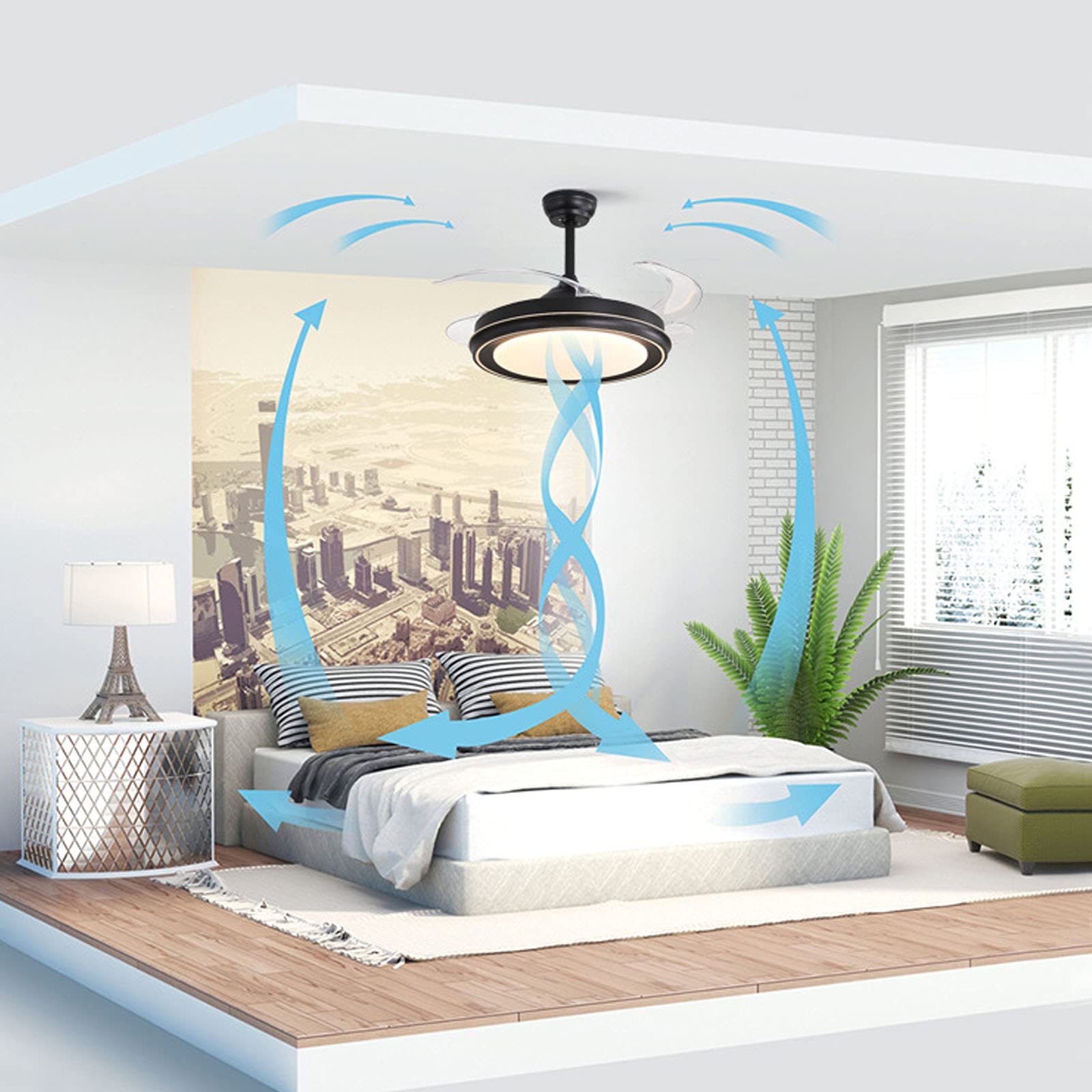 YUEGOO Ventiladores De Techo con Lámparas, Lámpara De Ventilador De Techo, Ventilador De Techo Moderno De 48 "Con Luces Colgantes De Control Remoto Industrial Ligero Para la Sala De Estar De Interiore