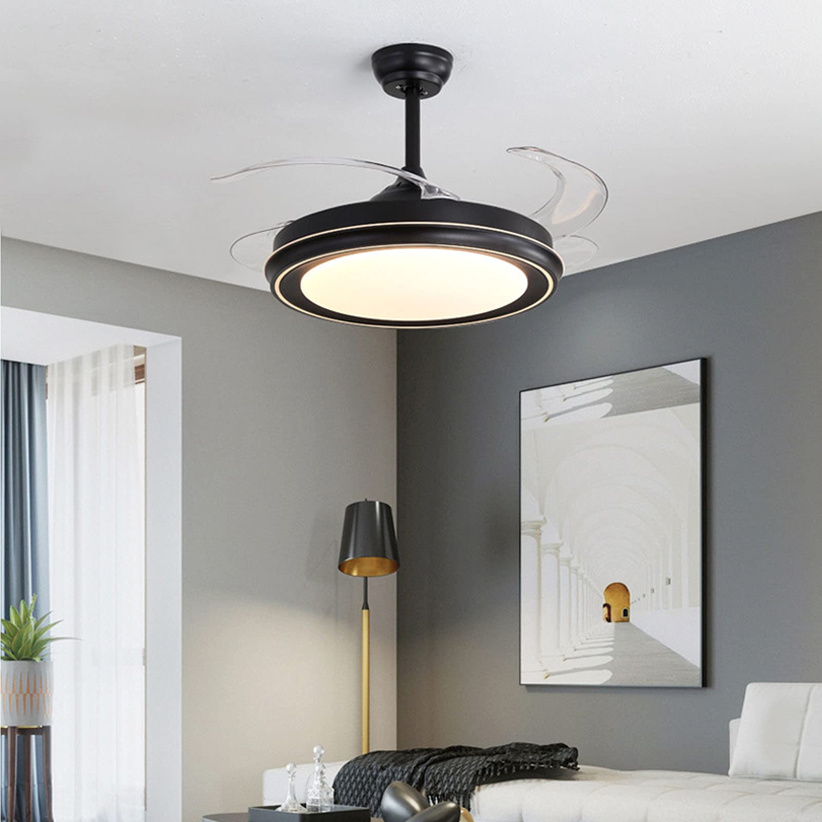 YUEGOO Ventiladores De Techo con Lámparas, Lámpara De Ventilador De Techo, Ventilador De Techo Moderno De 48 "Con Luces Colgantes De Control Remoto Industrial Ligero Para la Sala De Estar De Interiore