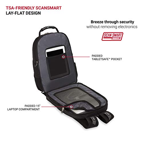 SwissGear 1270 ScanSmart Laptop Backpack | Fits Most 17 Inch Laptops and Tablets | TSA Friendly Backpack | Ideal for Work, Travel, School, College, and Commuting - Black