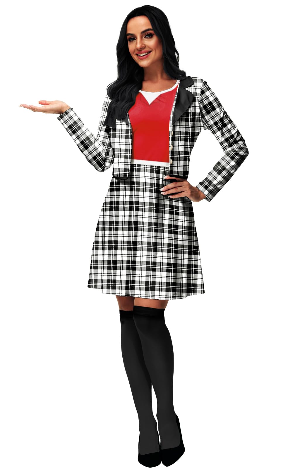 Remimi Adult Halloween Dee Clueless Costume Dresses Long Sleeve Black Plaid Cosplay Outfits L
