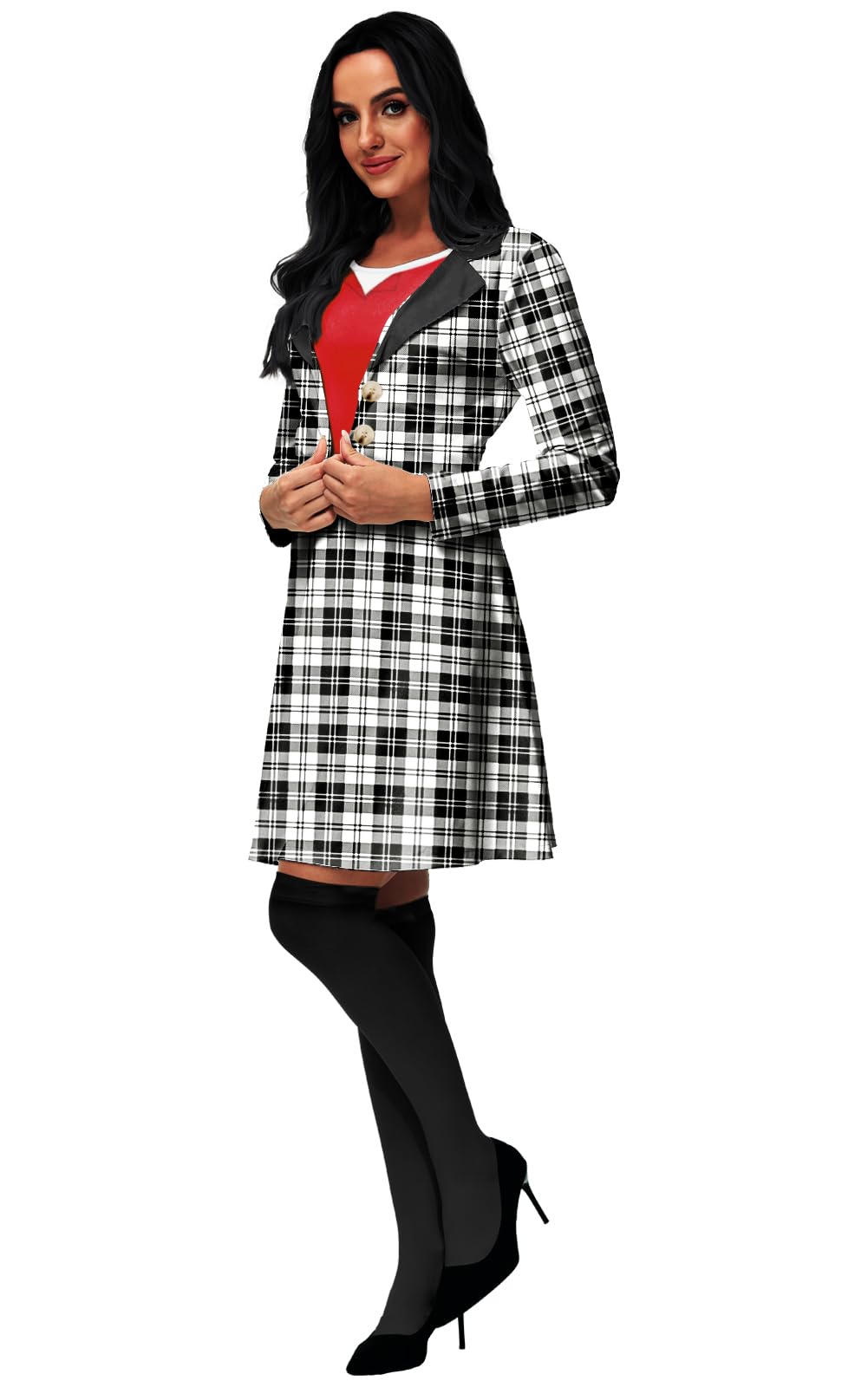 Remimi Adult Halloween Dee Clueless Costume Dresses Long Sleeve Black Plaid Cosplay Outfits L