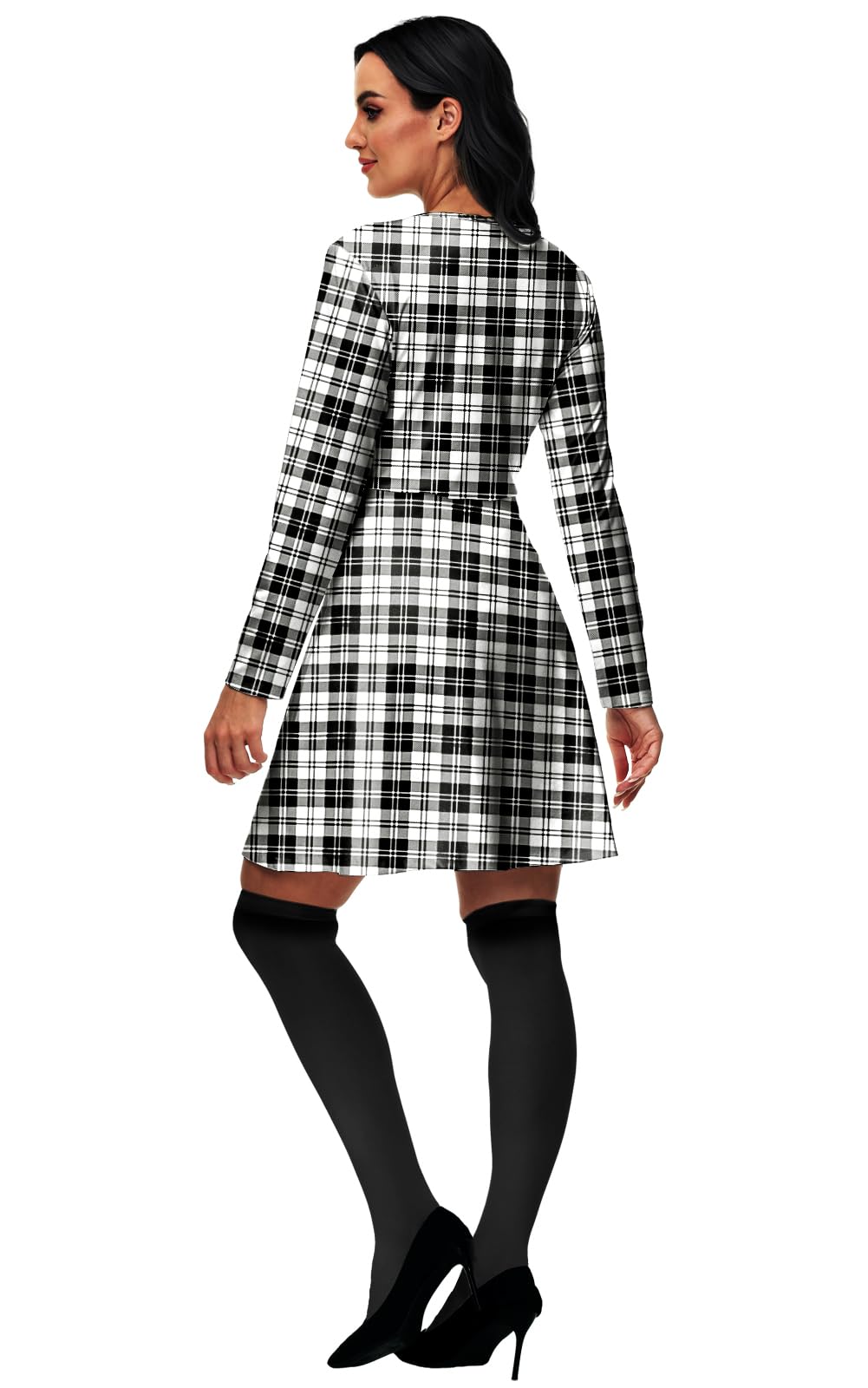 Remimi Adult Halloween Dee Clueless Costume Dresses Long Sleeve Black Plaid Cosplay Outfits L