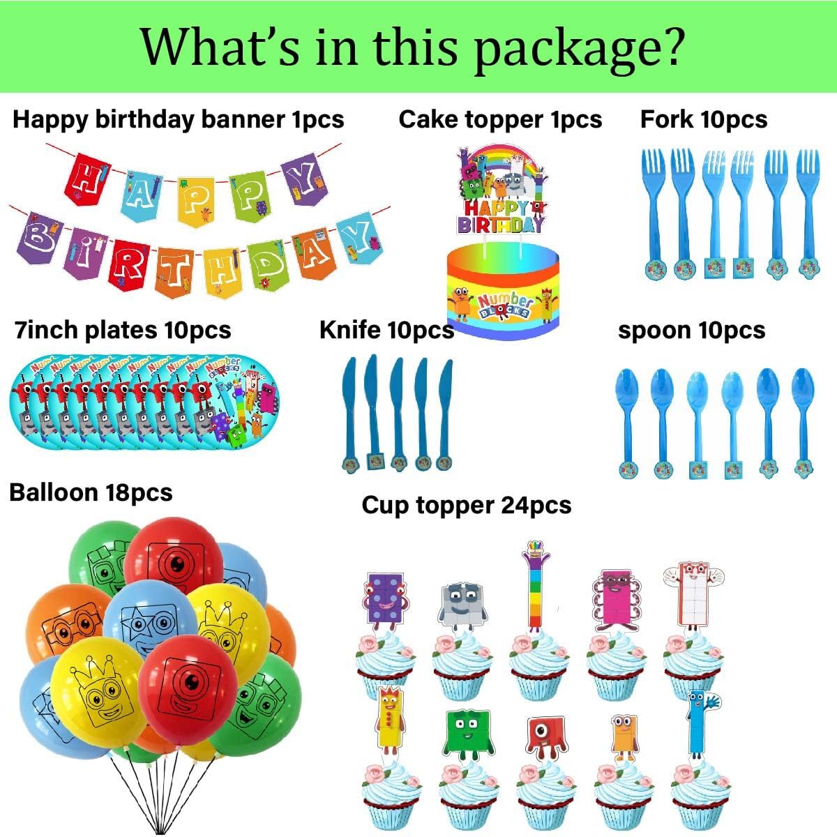number birthday party supplies balloon cake topper blocks plates fork spoon birthday decoration for kids