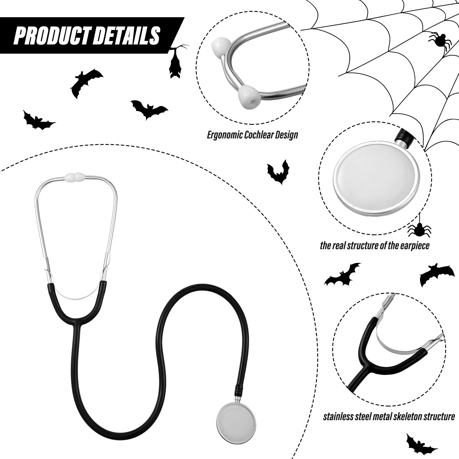 Women Men Doctor Costume Lab Coat Set Halloween White Lab Coat Scientist Coat and Dual Head Stethoscope Adults Unisex(Large)