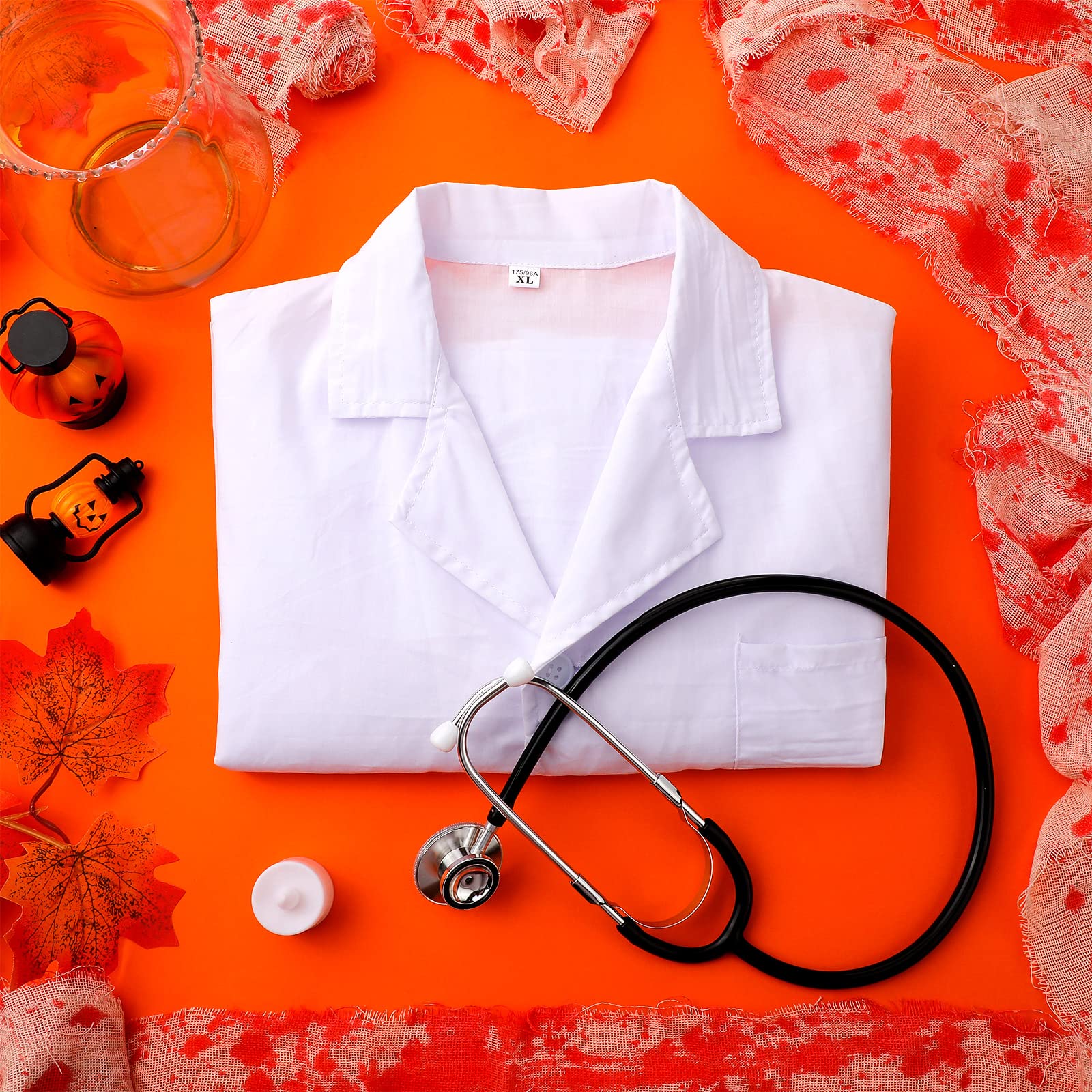 Women Men Doctor Costume Lab Coat Set Halloween White Lab Coat Scientist Coat and Dual Head Stethoscope Adults Unisex(Large)