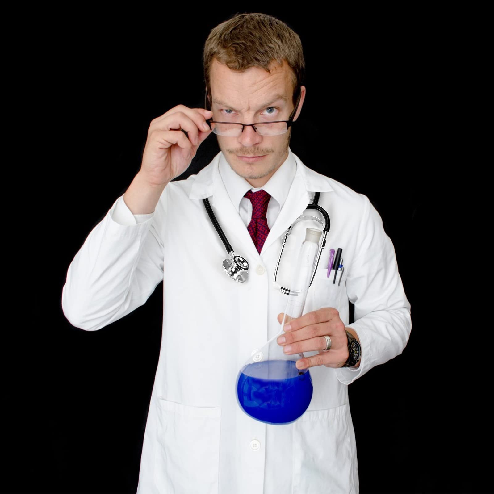 Women Men Doctor Costume Lab Coat Set Halloween White Lab Coat Scientist Coat and Dual Head Stethoscope Adults Unisex(Large)