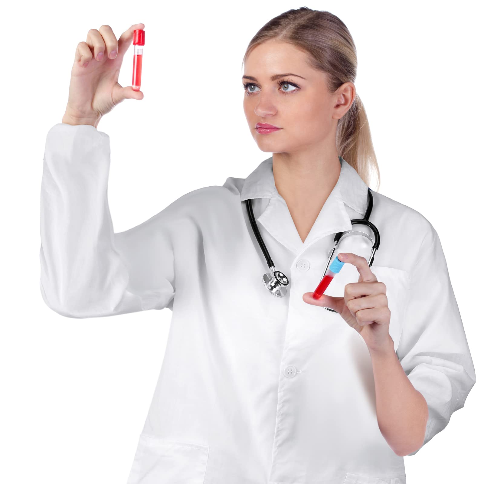 Women Men Doctor Costume Lab Coat Set Halloween White Lab Coat Scientist Coat and Dual Head Stethoscope Adults Unisex(Large)
