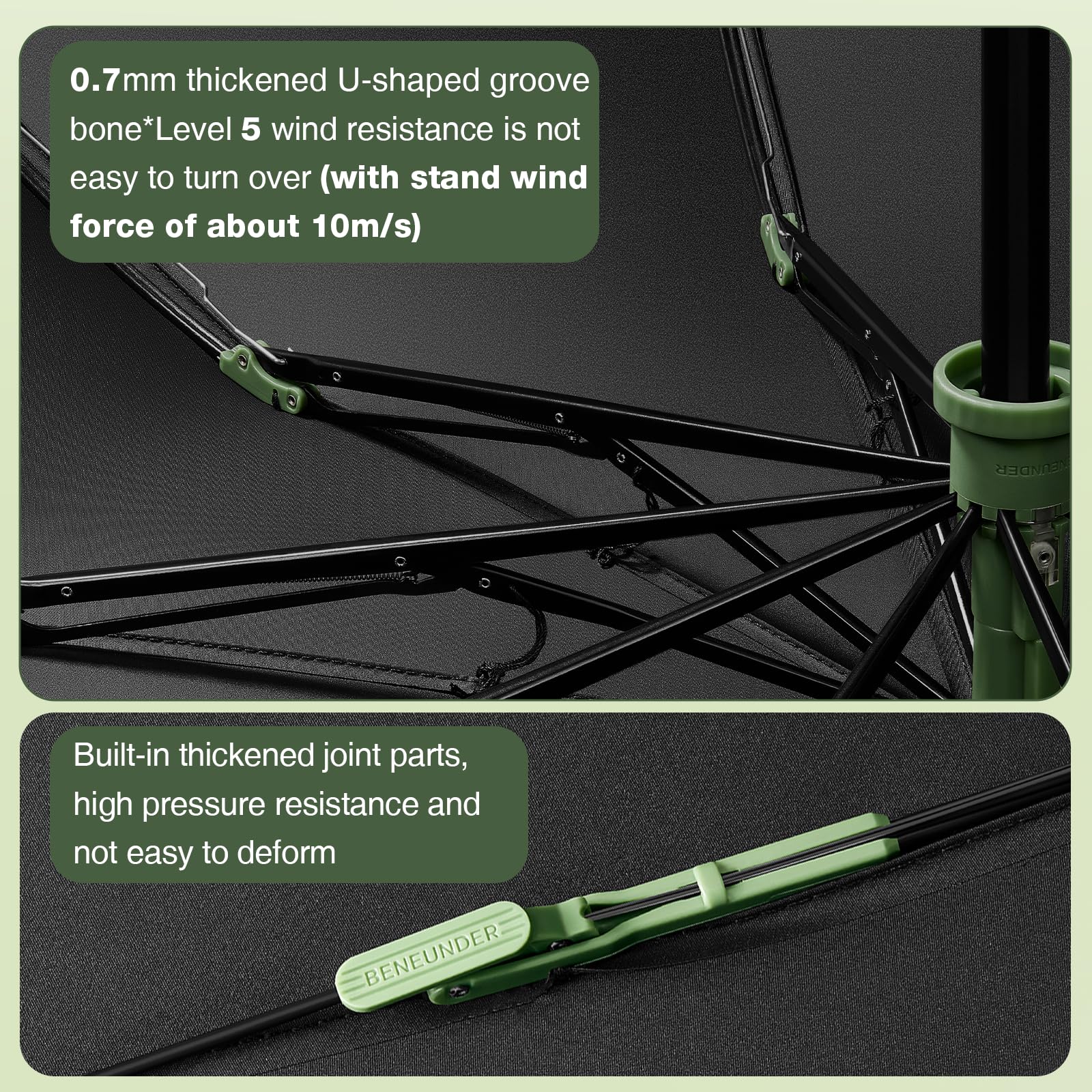 Beneunder Windproof & Lightweight Portable Travel Umbrella - Tri-fold Reverse Folding, Perfect for Wind, Rain, Car, Backpack & On-the-GO (Black)