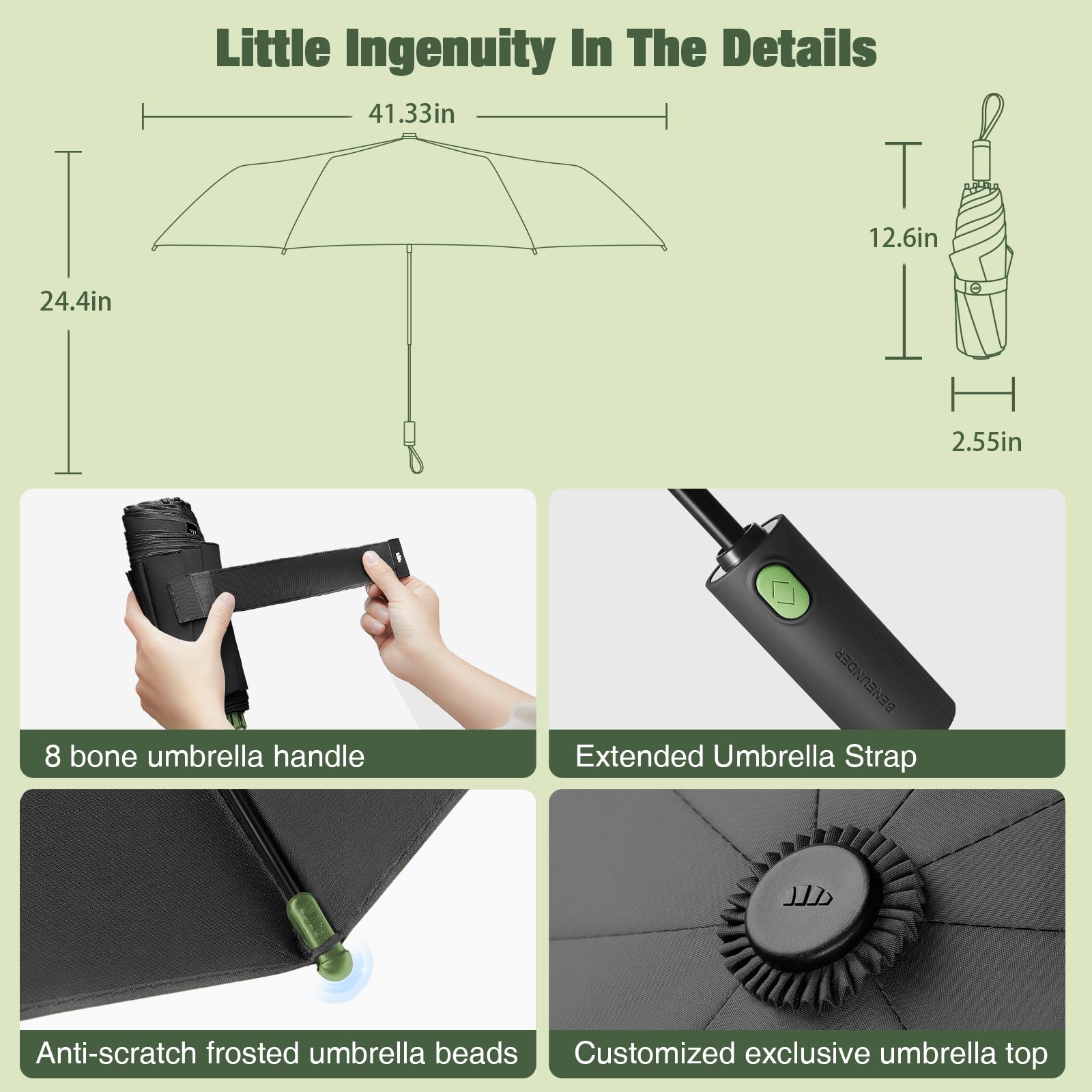 Beneunder Windproof & Lightweight Portable Travel Umbrella - Tri-fold Reverse Folding, Perfect for Wind, Rain, Car, Backpack & On-the-GO (Black)