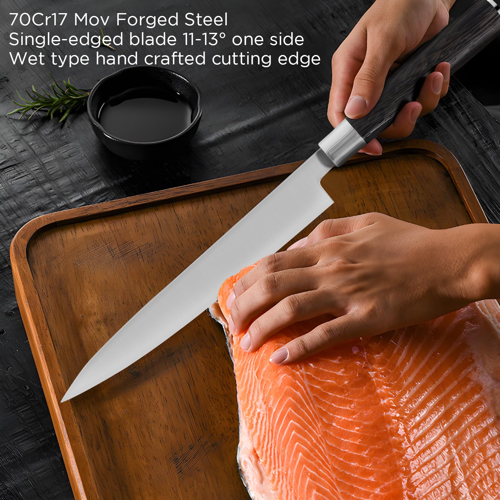 KANKIKUSUI Sashimi Knife, 9.3" Sushi Knife Set with Sharpener/Gift Box, HC70cr17mov Yanagiba Knife