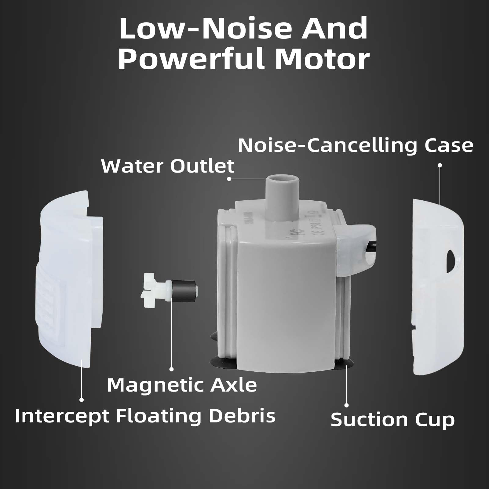 Ultra-Quiet Replacement Pump for Stainless Steel Cat Water Fountains - SMA-800 Motor - Safe and Easy to Clean with Low Voltage DC 5V and USB Cable (Side Suction Pump)