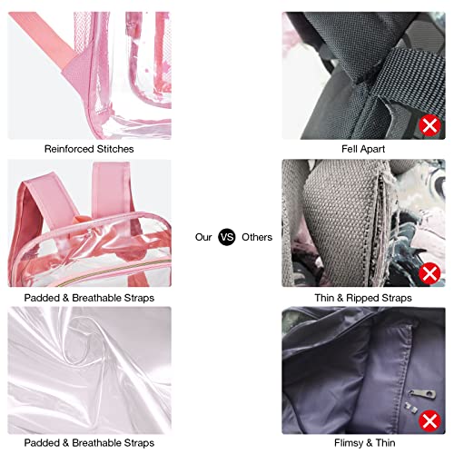 Feolaviy Clear Backpack Stadium Approved Backpack for Girls 3 Clear Stadium Backpack Set Heavy Duty Transparent Bookbag See Through PVC School Bag Transparent Backpack