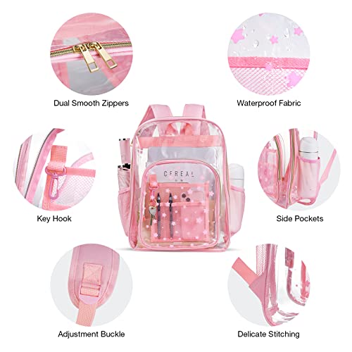 Feolaviy Clear Backpack Stadium Approved Backpack for Girls 3 Clear Stadium Backpack Set Heavy Duty Transparent Bookbag See Through PVC School Bag Transparent Backpack