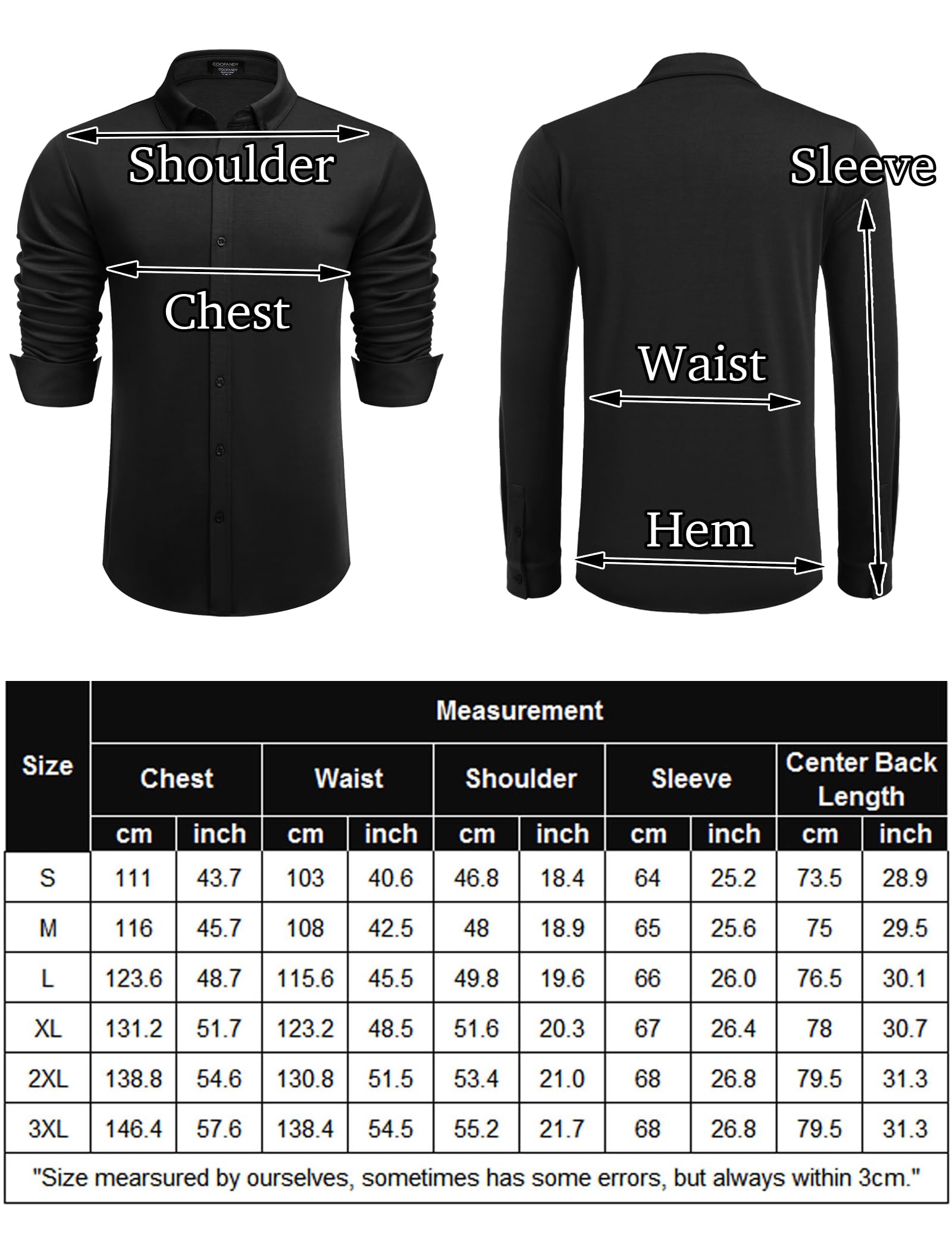 COOFANDY Men's Long Sleeve Dress Shirt Casual Button Down Shirts Wrinkle Free Untucked Shirt Black