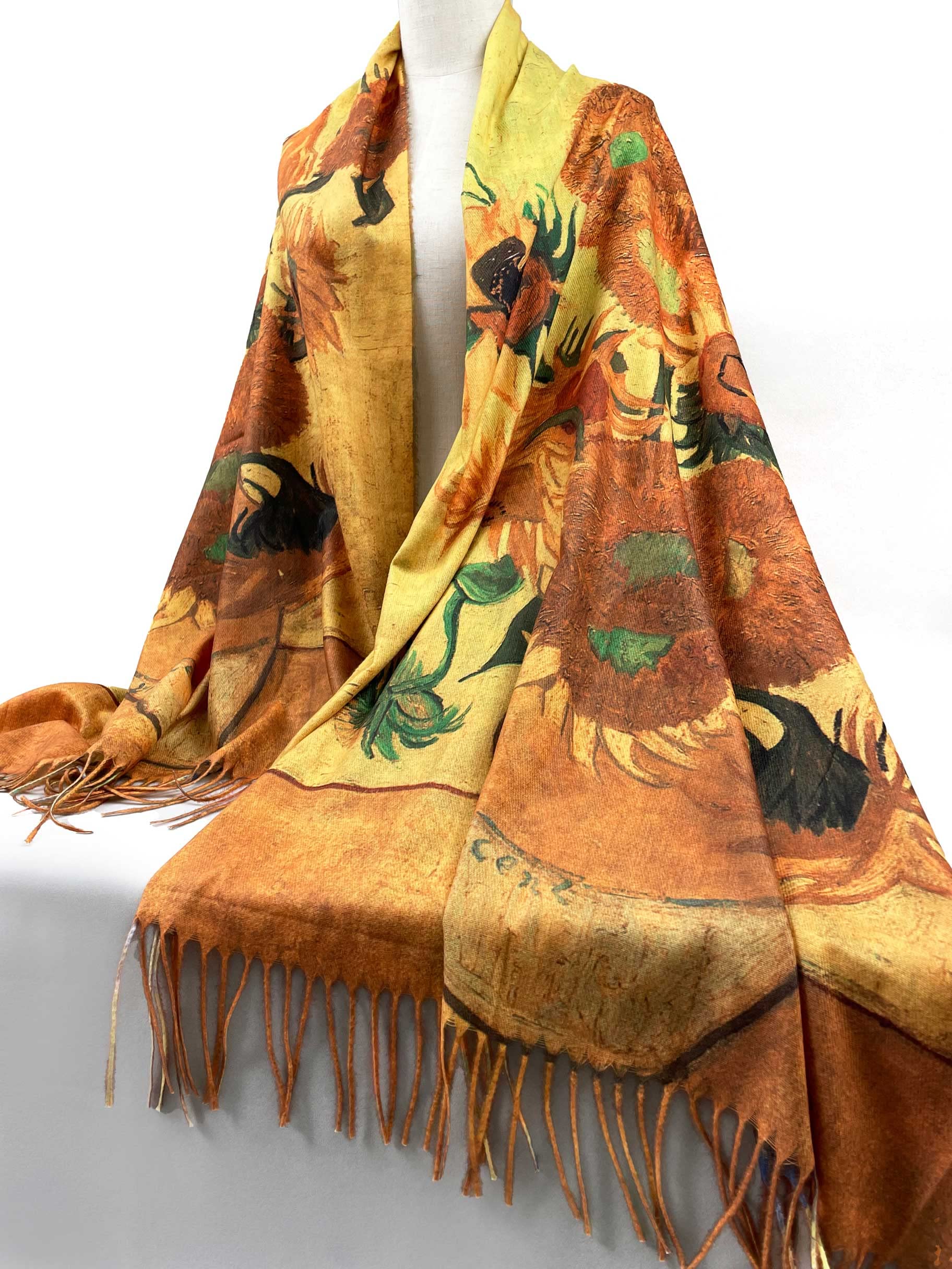 VENVSBEE Van Gogh Scarves Art Scarf for Women Best Gift Reversible Soft Cashmere Feel Shawl Wrap Doubleside Pashmina in Gift Box-01 Sunflower