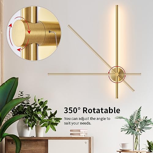 Gednbo Remote Control Dimmable Modern Wall Sconce Set of Two, Multicolor, DIY 350° Rotate, Memory Function, Wall Light for Bedroom, Living Room, TV Wall, Game Room, Hardwired (Gold, 31.5 inches)