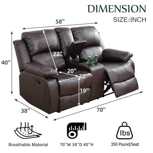 Caberryne Leather Recliner Sofa Sets, Loveseat for Living Room Furniture Set, Reclining Couch, Wall Hugger Double House/Office/Theater Seating(Loveseat Recliner), Light Brown