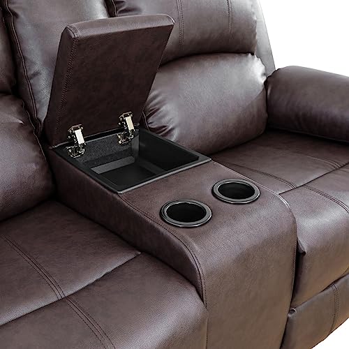 Caberryne Leather Recliner Sofa Sets, Loveseat for Living Room Furniture Set, Reclining Couch, Wall Hugger Double House/Office/Theater Seating(Loveseat Recliner), Light Brown