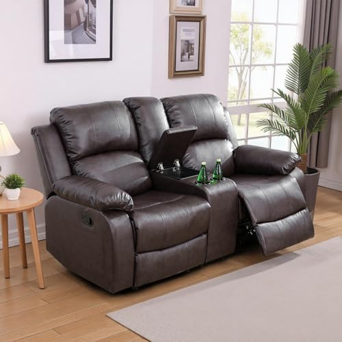 Caberryne Leather Recliner Sofa Sets, Loveseat for Living Room Furniture Set, Reclining Couch, Wall Hugger Double House/Office/Theater Seating(Loveseat Recliner), Light Brown